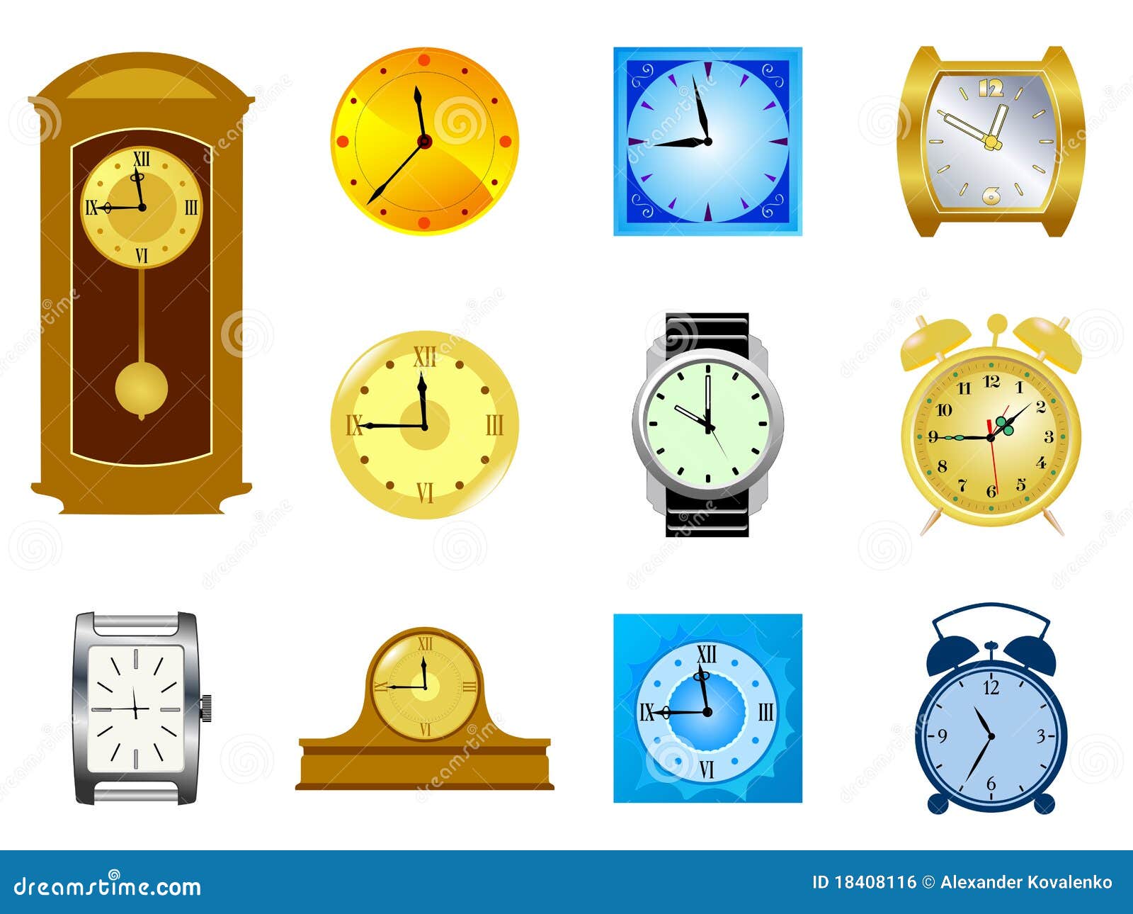 Conjunto de relojes ilustración del vector. Ilustración de corriendo ...