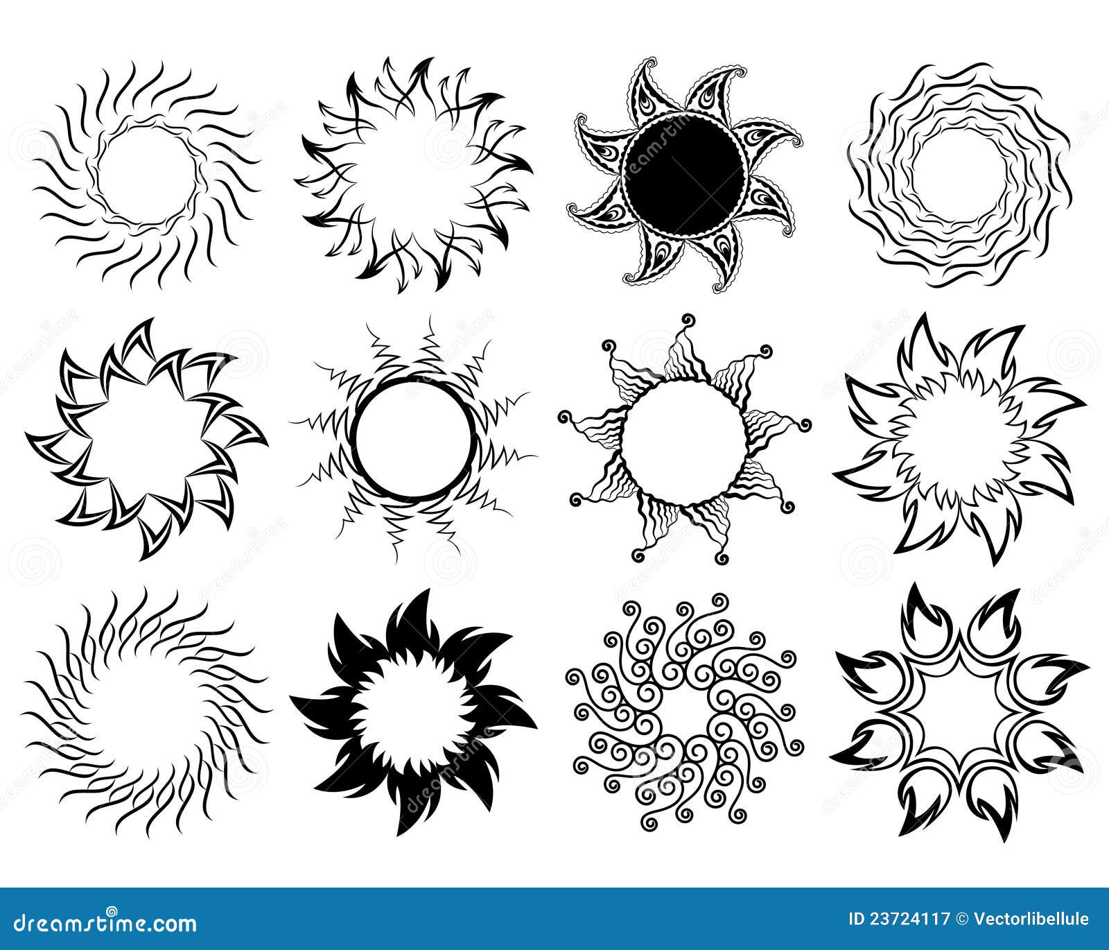 Conjunto De Símbolos Gráficos Del Sol Ilustración del Vector ...