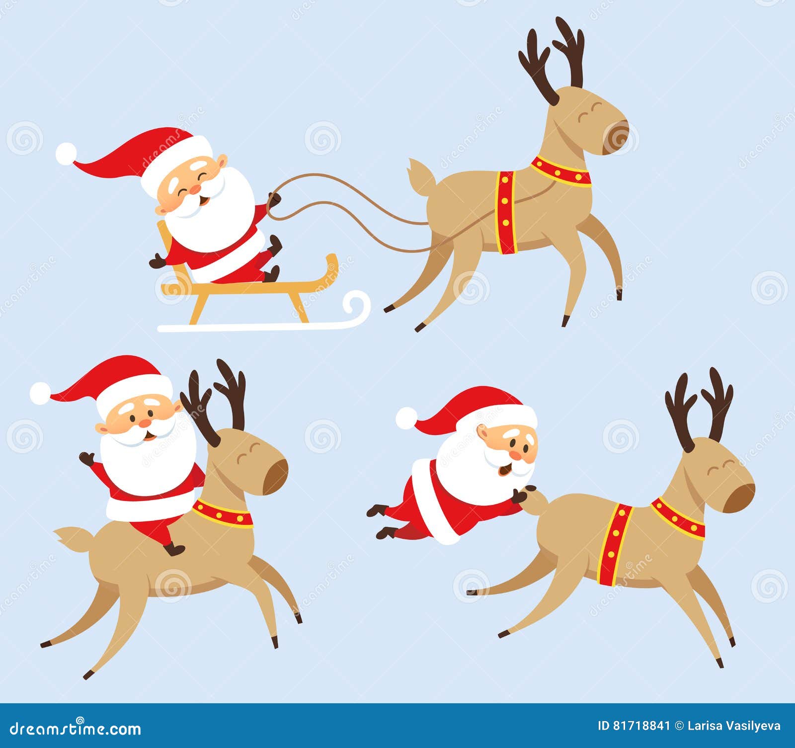 Conjunto De Santa Y Del Reno Ilustración del Vector - Ilustración de ...