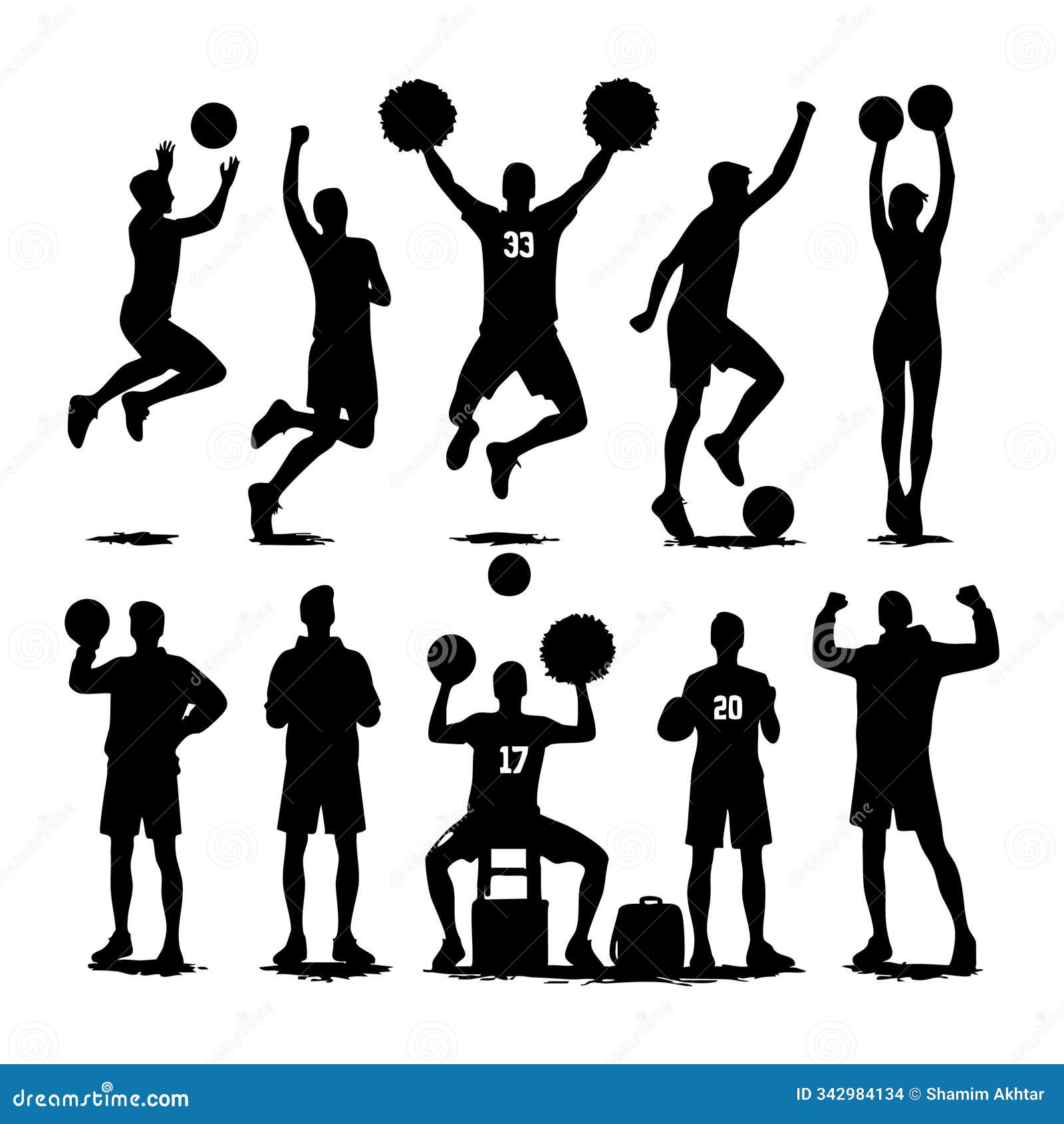 Conjunto De Silueta Animada Sobre Fondo Blanco Ilustración del Vector ...