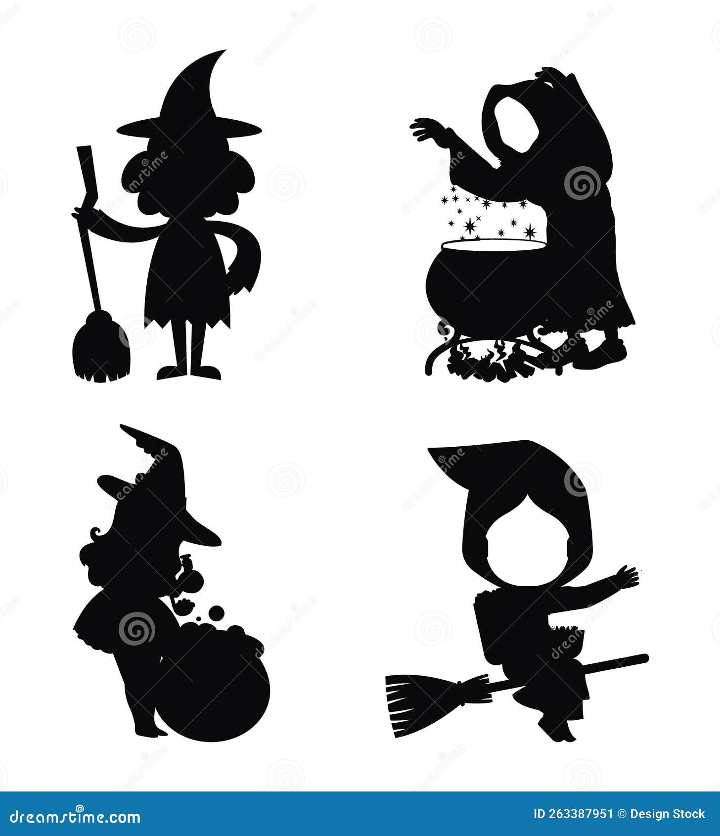 Conjunto De Siluetas Aisladas De Bruja Vectorial Stock de ilustración ...