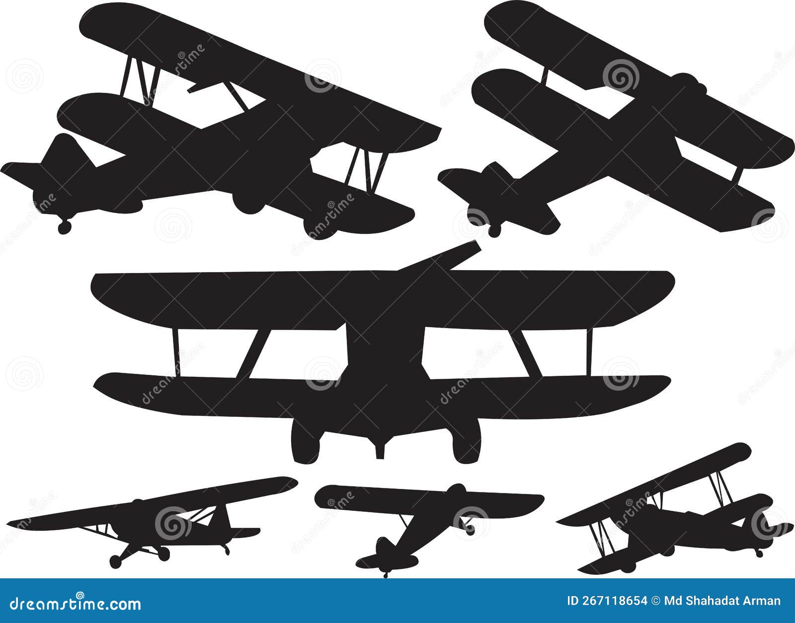 Conjunto De Siluetas De Biplano Ilustración del Vector - Ilustración de ...