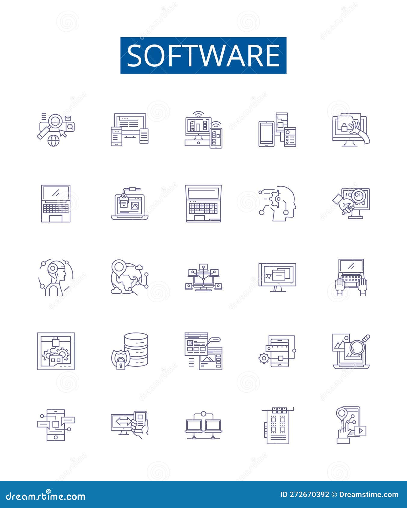 Conjunto De Símbolos De Iconos De Línea De Software. Colección De ...