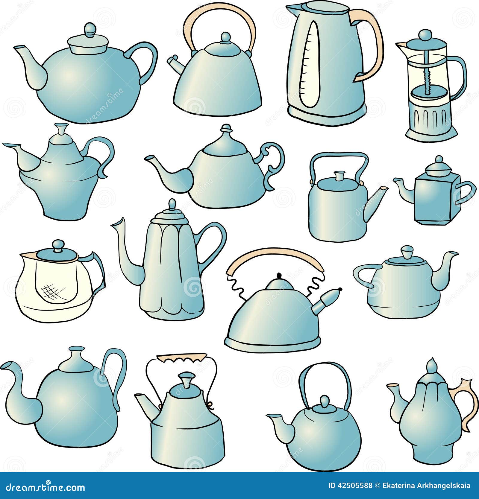 Conjunto de teteras ilustración del vector. Ilustración de forma - 42505588