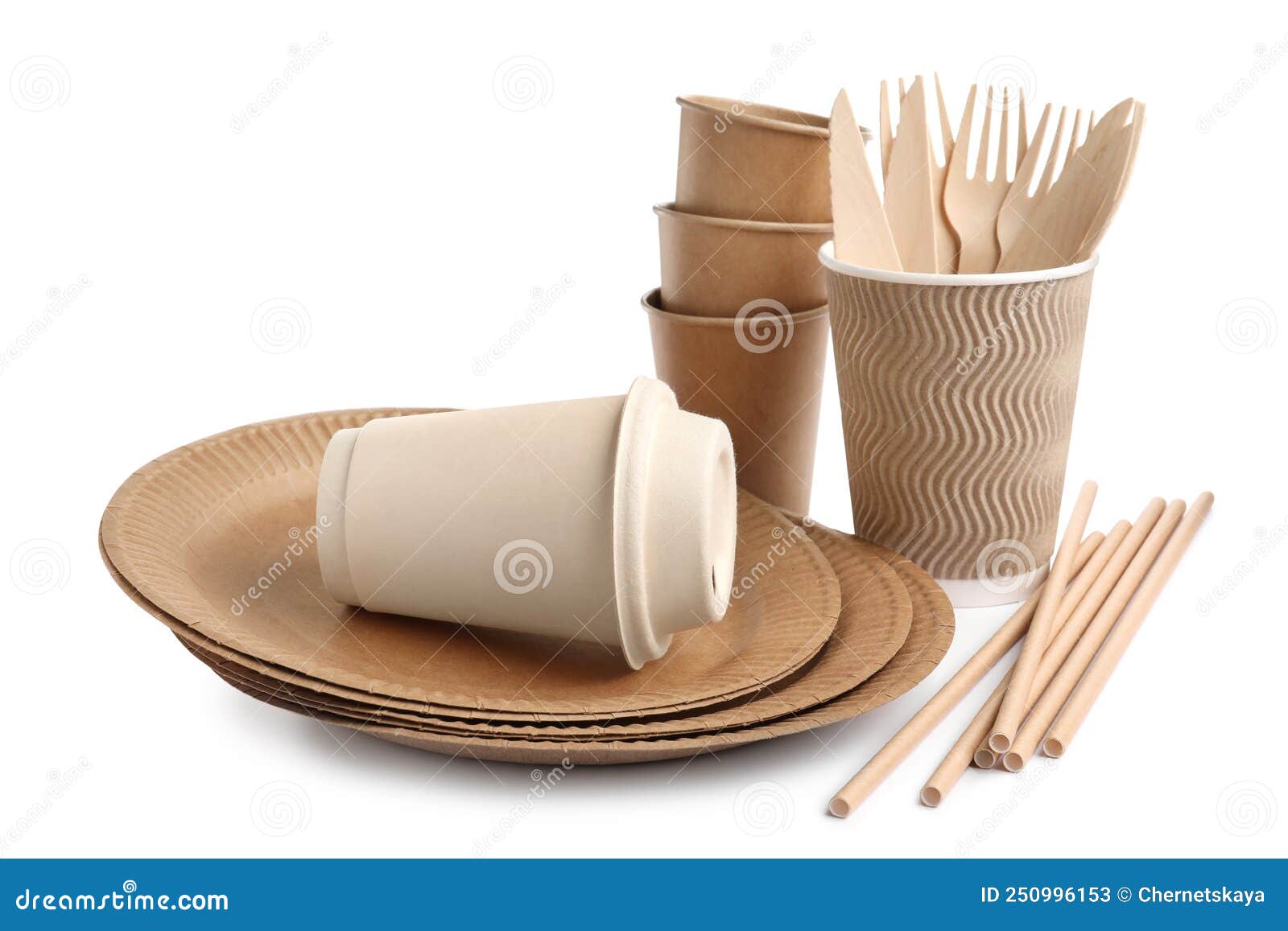 Conjunto De Vajilla Desechable Sobre Fondo Blanco Imagen de archivo ...