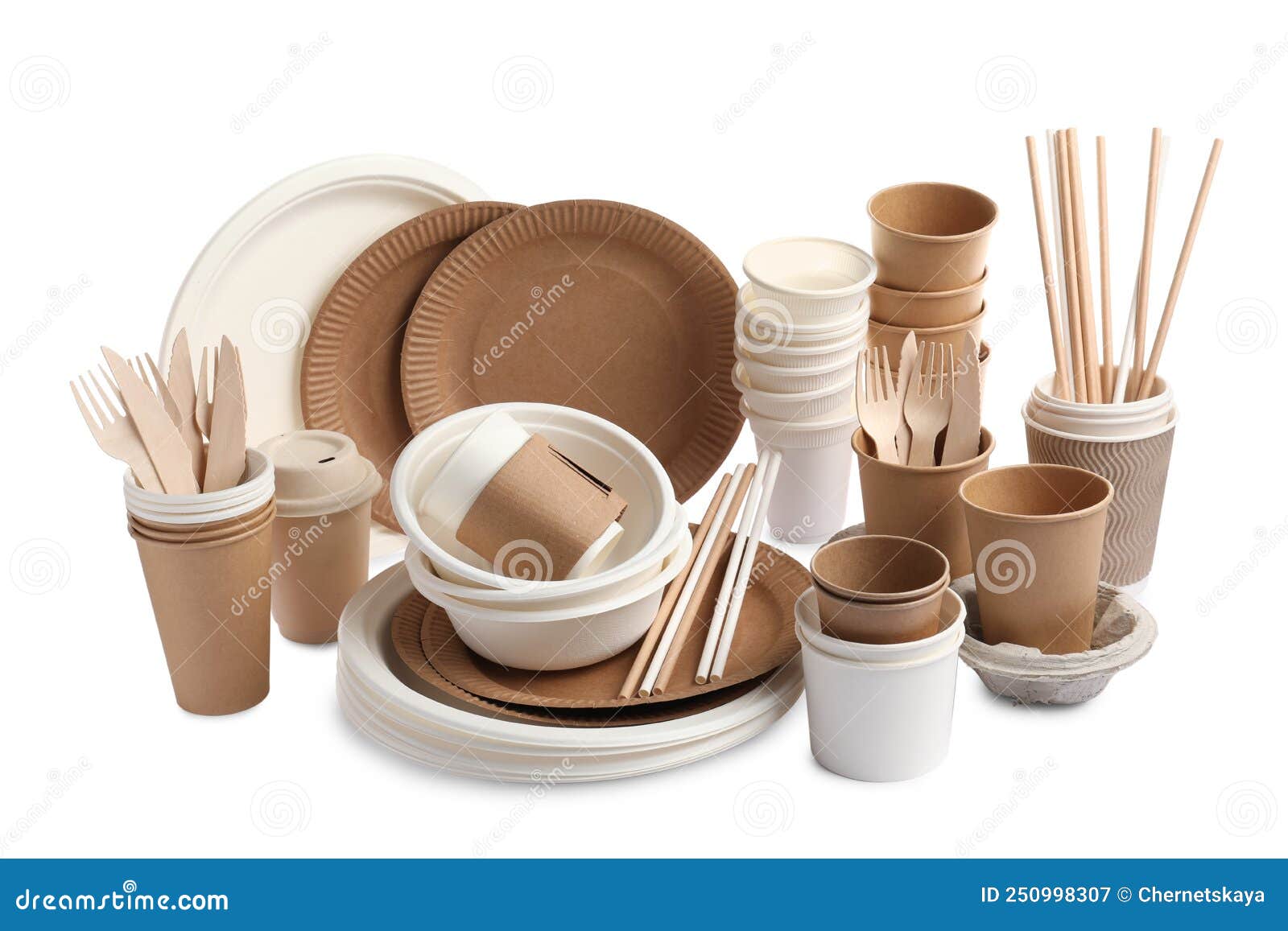 Conjunto De Vajilla Desechable Sobre Fondo Blanco Imagen de archivo ...