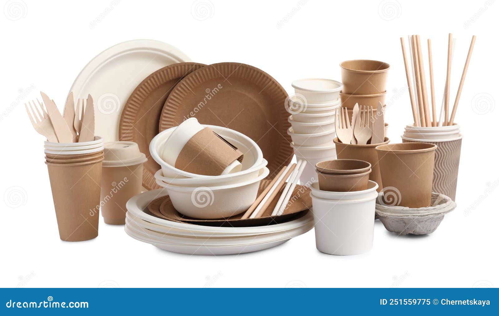 Conjunto De Vajilla Desechable Sobre Fondo Blanco Imagen de archivo ...