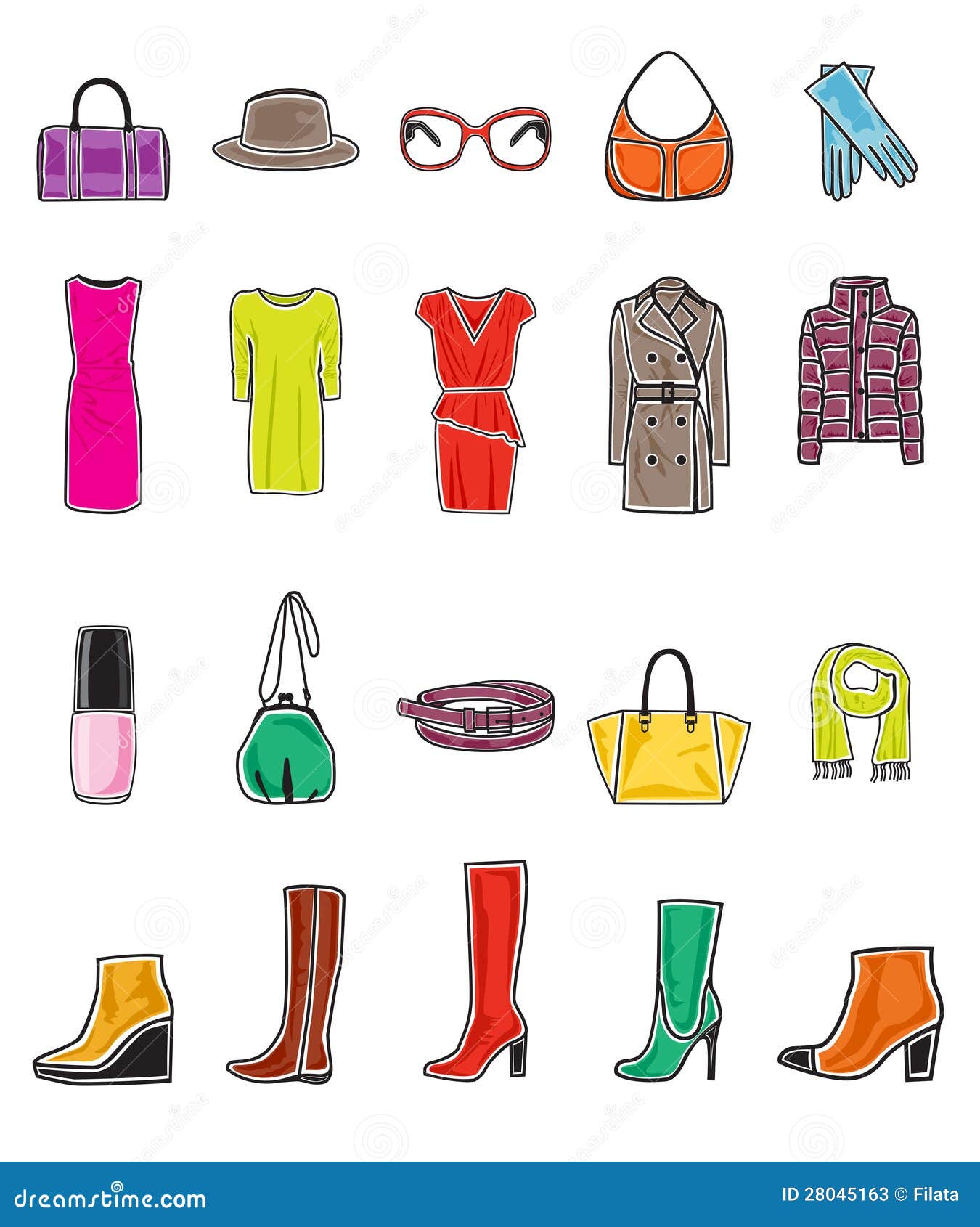 Conjunto Del Icono De La Moda Stock de ilustración - Ilustración de ...