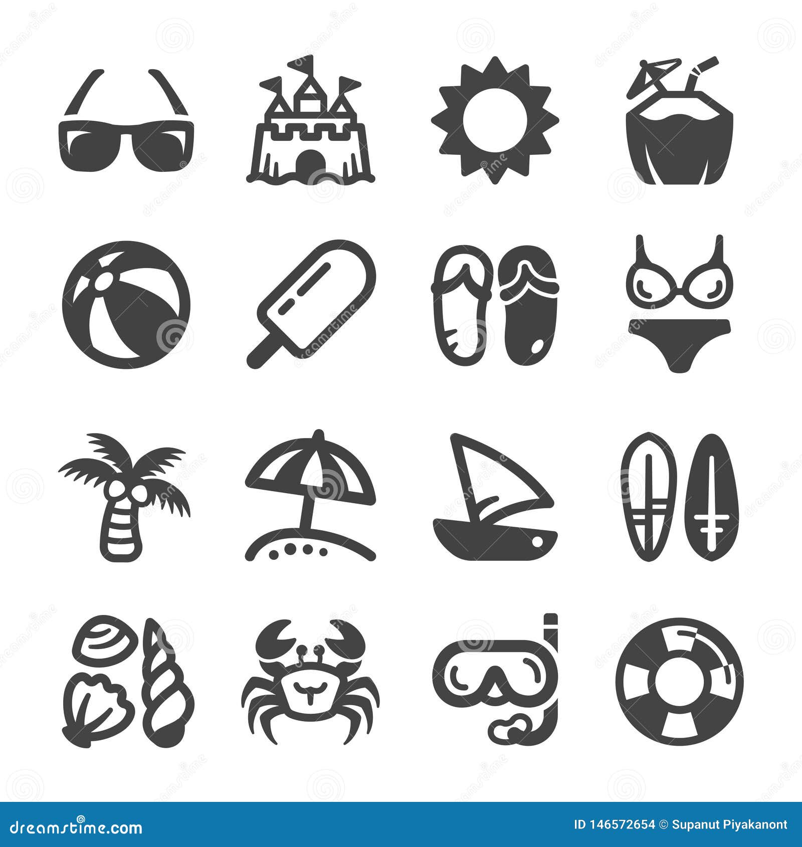 Conjunto Del Icono De La Playa Ilustración del Vector - Ilustración de ...