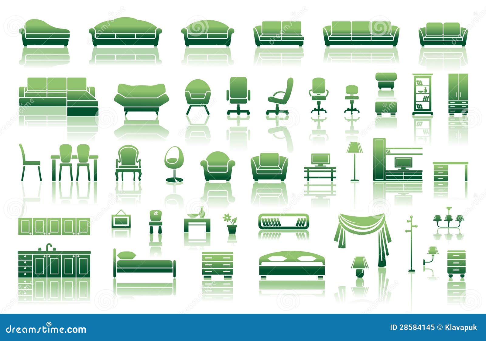 Conjunto Del Icono De Los Muebles Ilustración del Vector - Ilustración ...