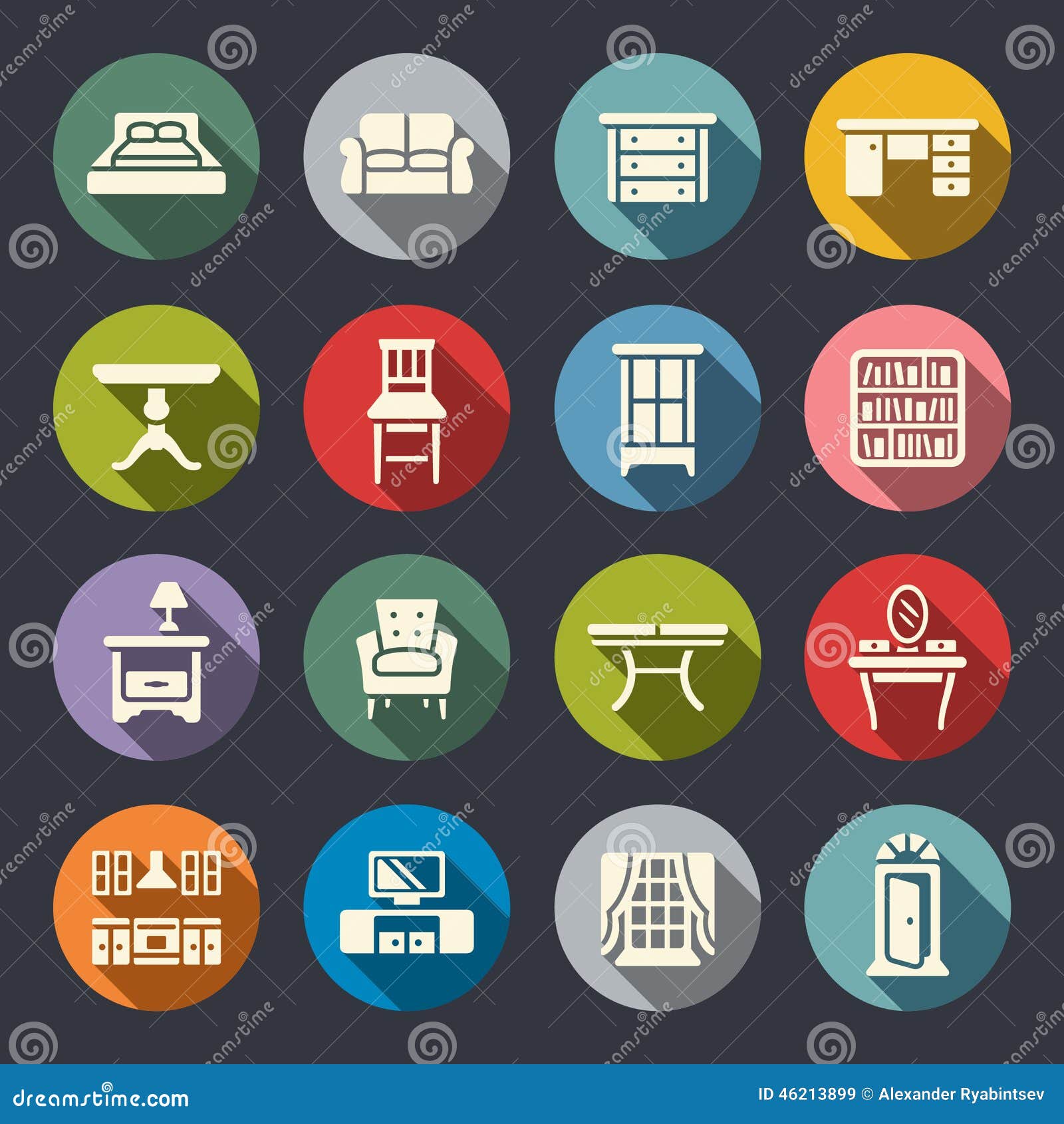 Conjunto Del Icono De Los Muebles Ilustración del Vector - Ilustración ...