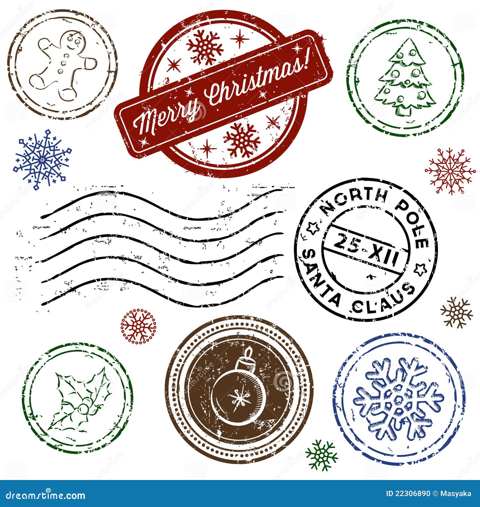 Conjunto Del Sello De La Navidad Aislado En Blanco. Vector Ilustración ...