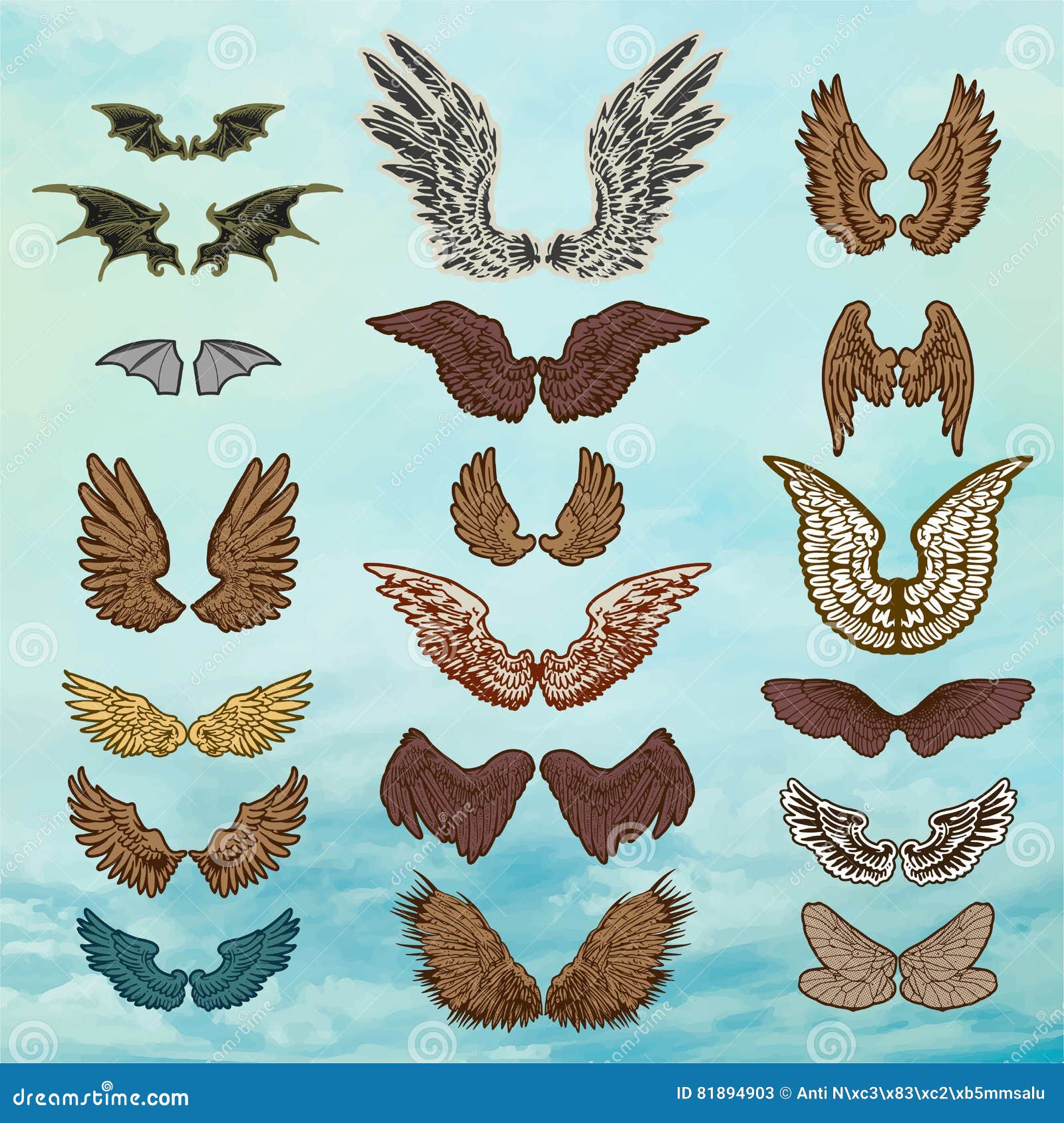 Conjunto Del Vector De Alas Ilustración del Vector - Ilustración de ...