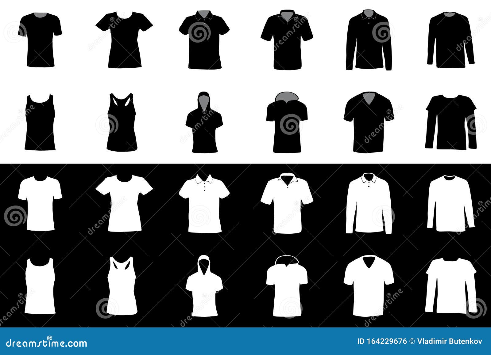 Conjunto Vectorial De Siluetas De Ropa, Camisetas Stock de ilustración ...
