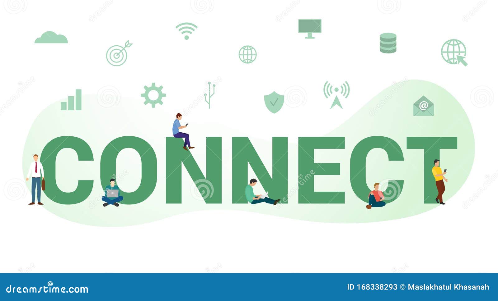 Connect Communication Concept with Big Word or Text and Team People ...