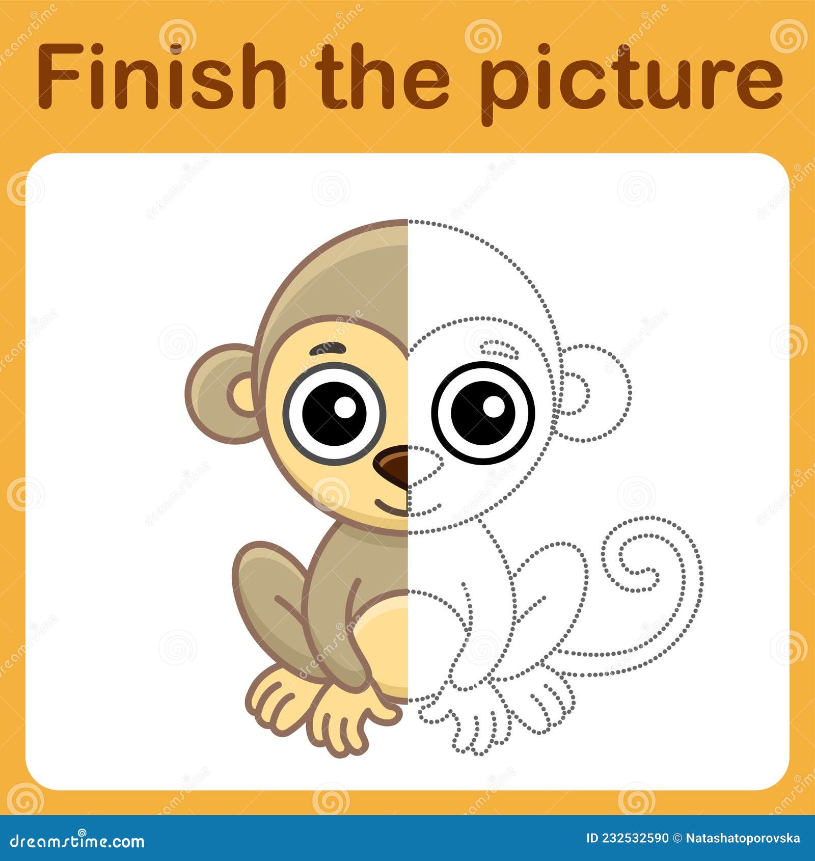 Connect The Dot And Complete The Picture. Simple Coloring Monkey ...