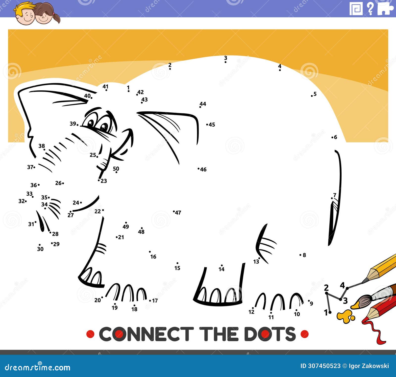 Connect the Dots Activity with Cartoon Elephant Animal Character Stock ...