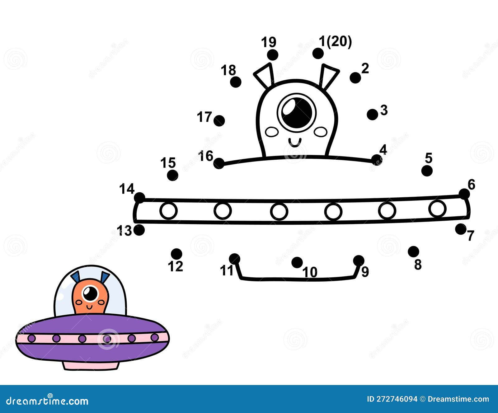 Connect the Dots and Draw a Cute Alien in Flying Saucer. Space Dot To ...