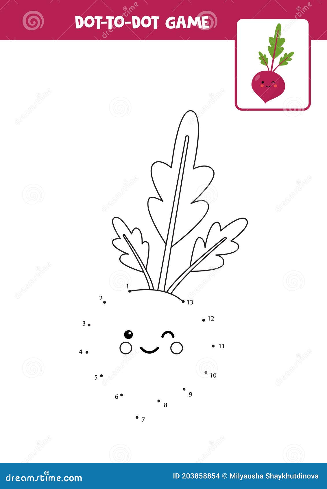 Connect the Dots Game with Kawaii Beet Stock Vector - Illustration of ...