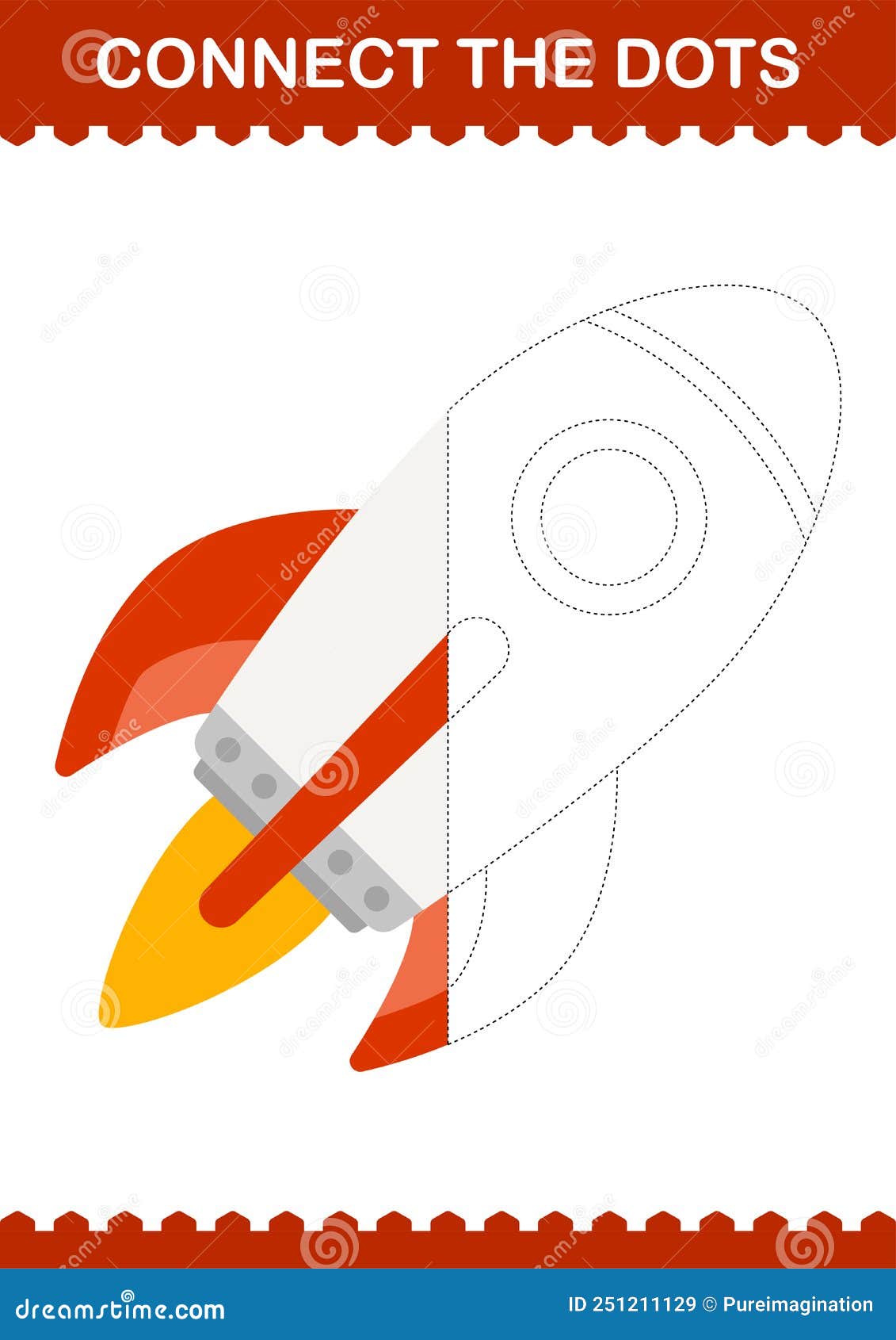 Connect the Dots Rocket. Worksheet for Kids Stock Vector - Illustration ...
