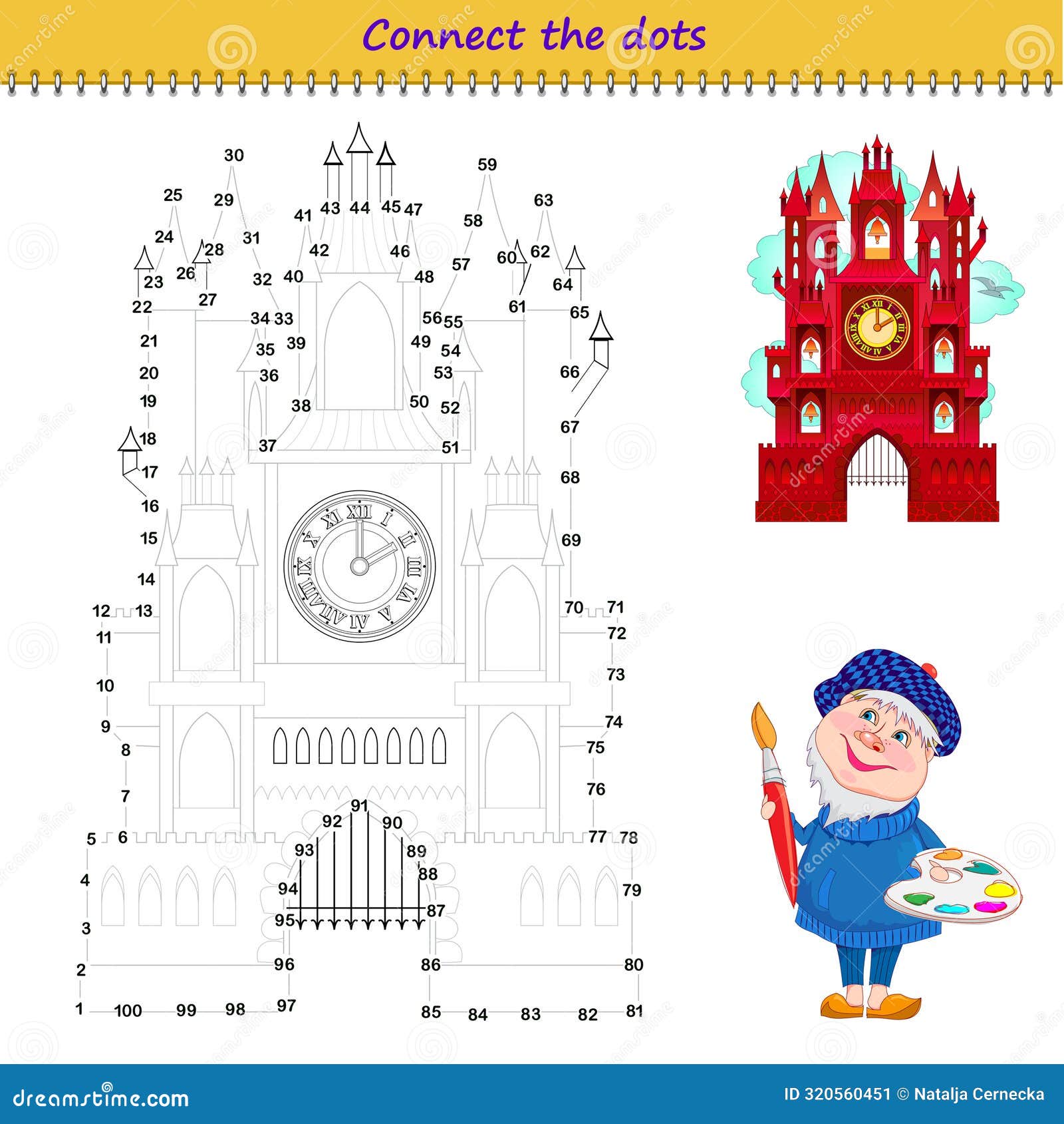 Connect the Dots from 1 To 100 and Draw the Castle with Gates and Clock ...