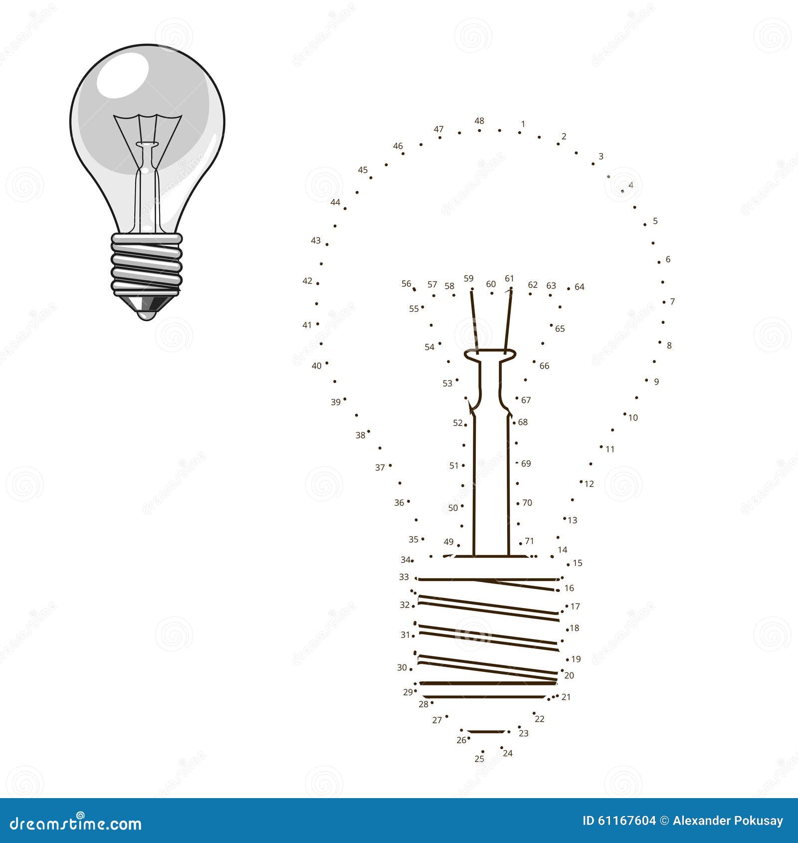 Connect Dots To Draw Lightbulb Educational Game Stock Vector ...