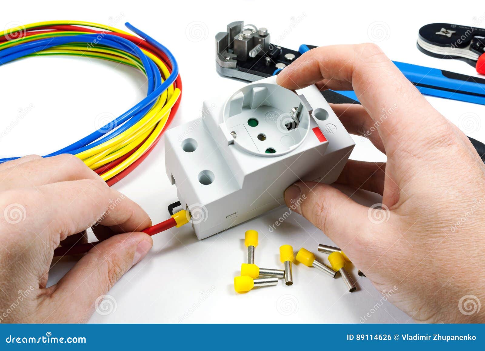 Connect the Electrical Outlet To the Power Cable on a White Background ...