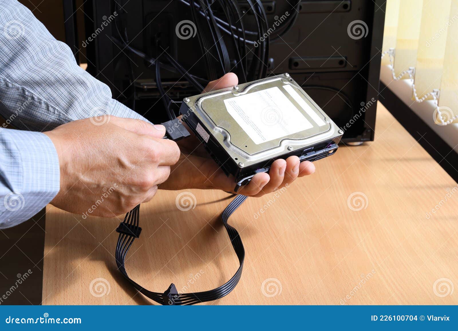 Connect Hands Power Plug in Hard Disk of Computer Memory Stock Photo ...