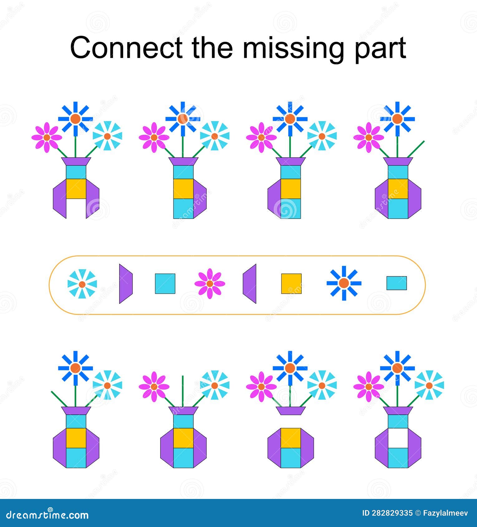 Connect The Missing Part. Educational Game For Kids. Kids Activity Sheet. Vector Illustration ...