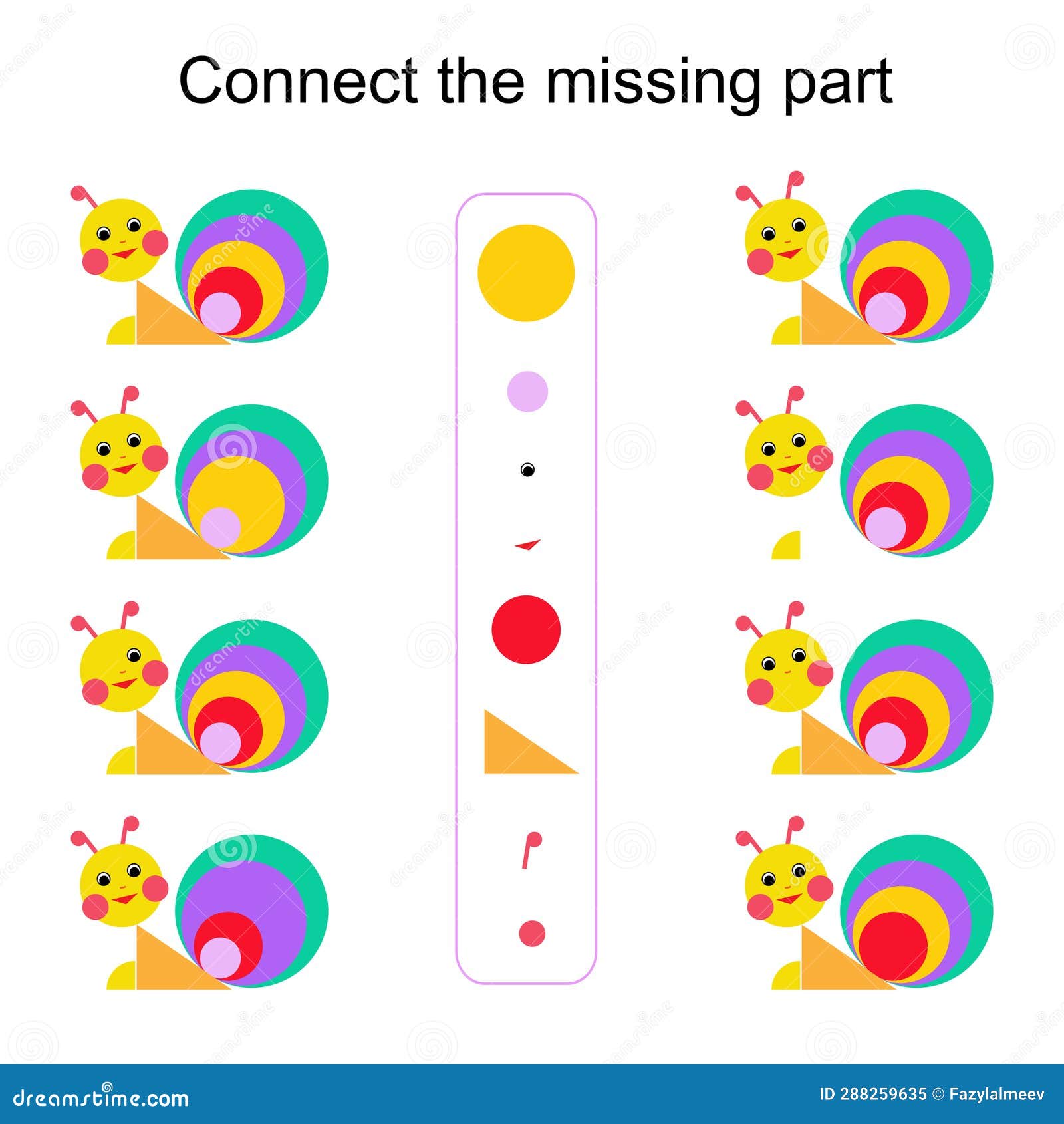 Connect the Missing Part. Vector Illustration of Cartoon Snail Stock ...