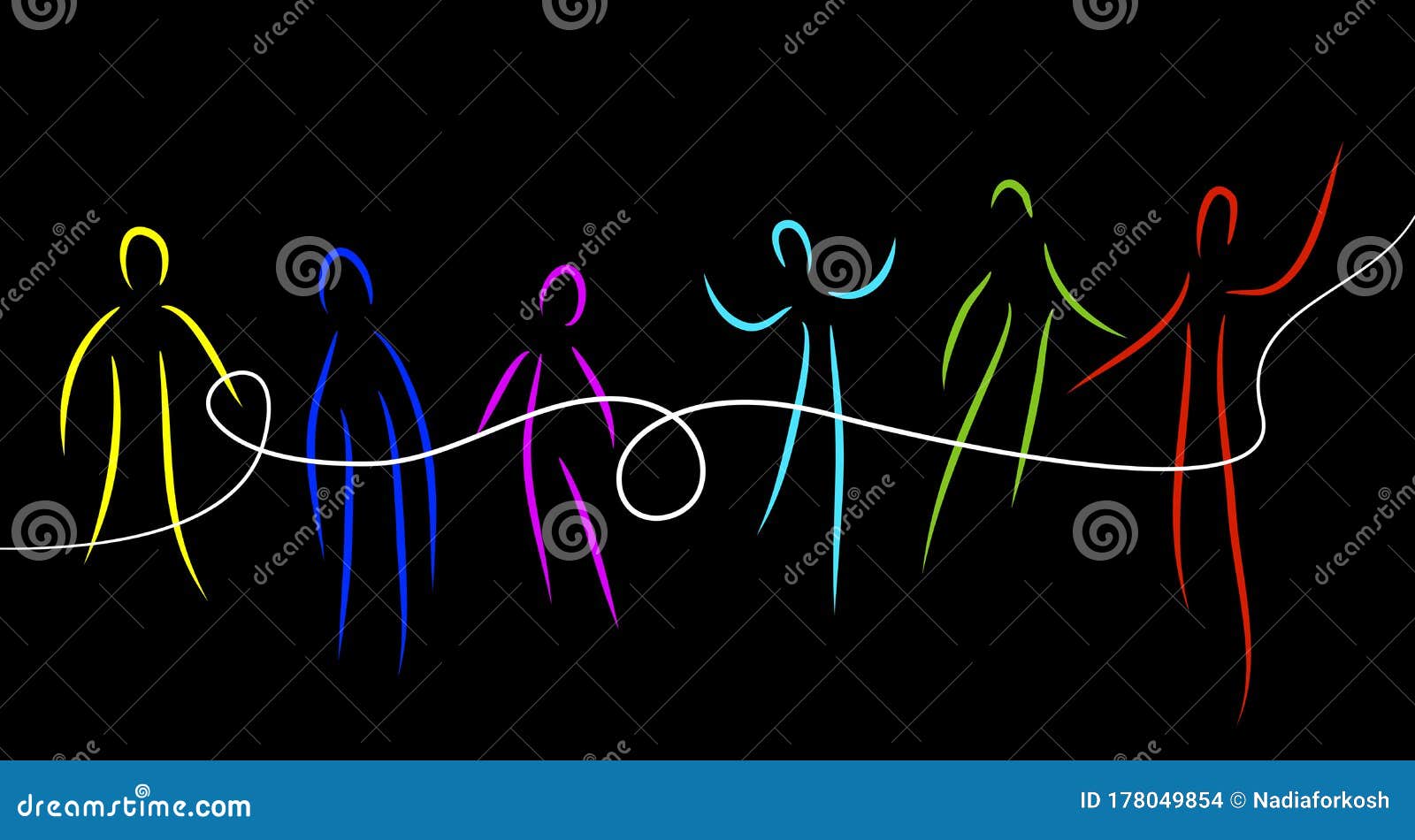 Connect the People Concept, Crowd of Vivid Colored People Connected ...