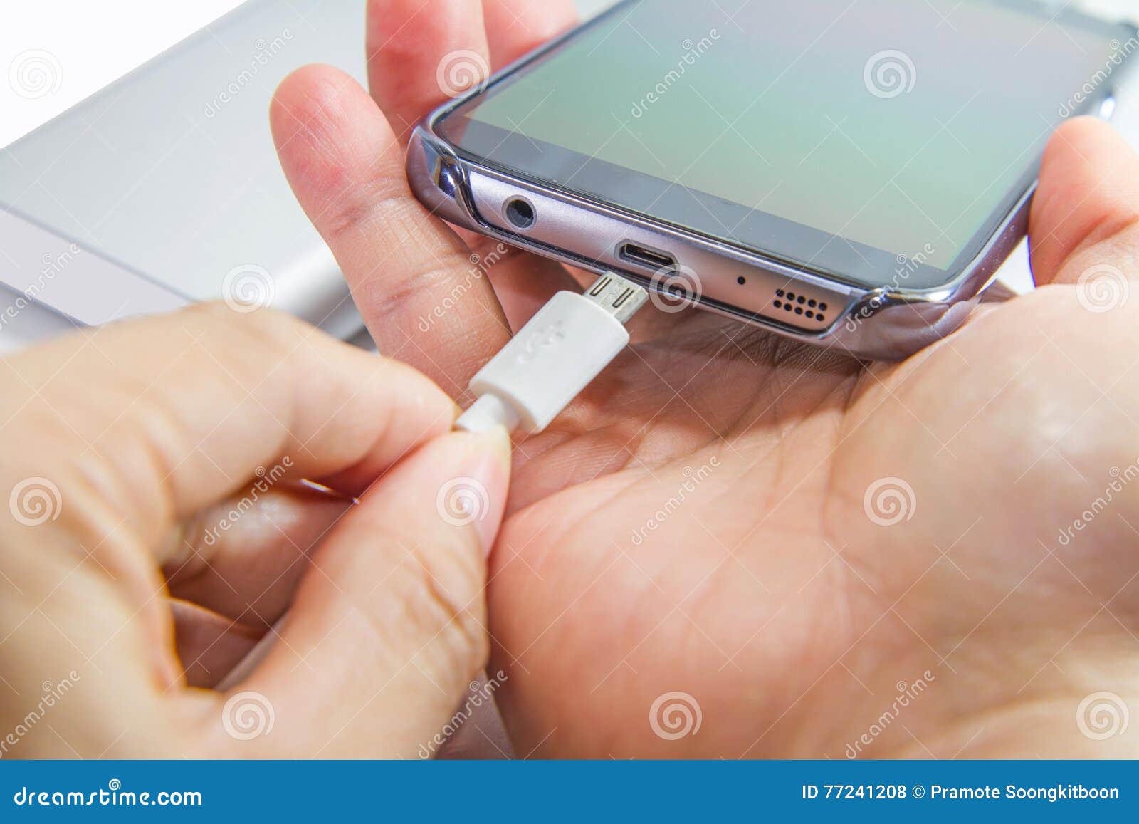 Connect the Power Bank To Mobile Phone Stock Photo - Image of battery ...