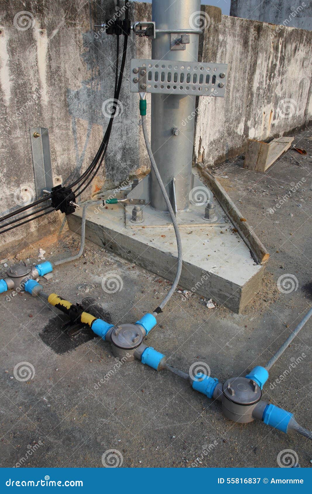 Connect the Power Cord into the Ground of Pole Telephone. Stock Image ...