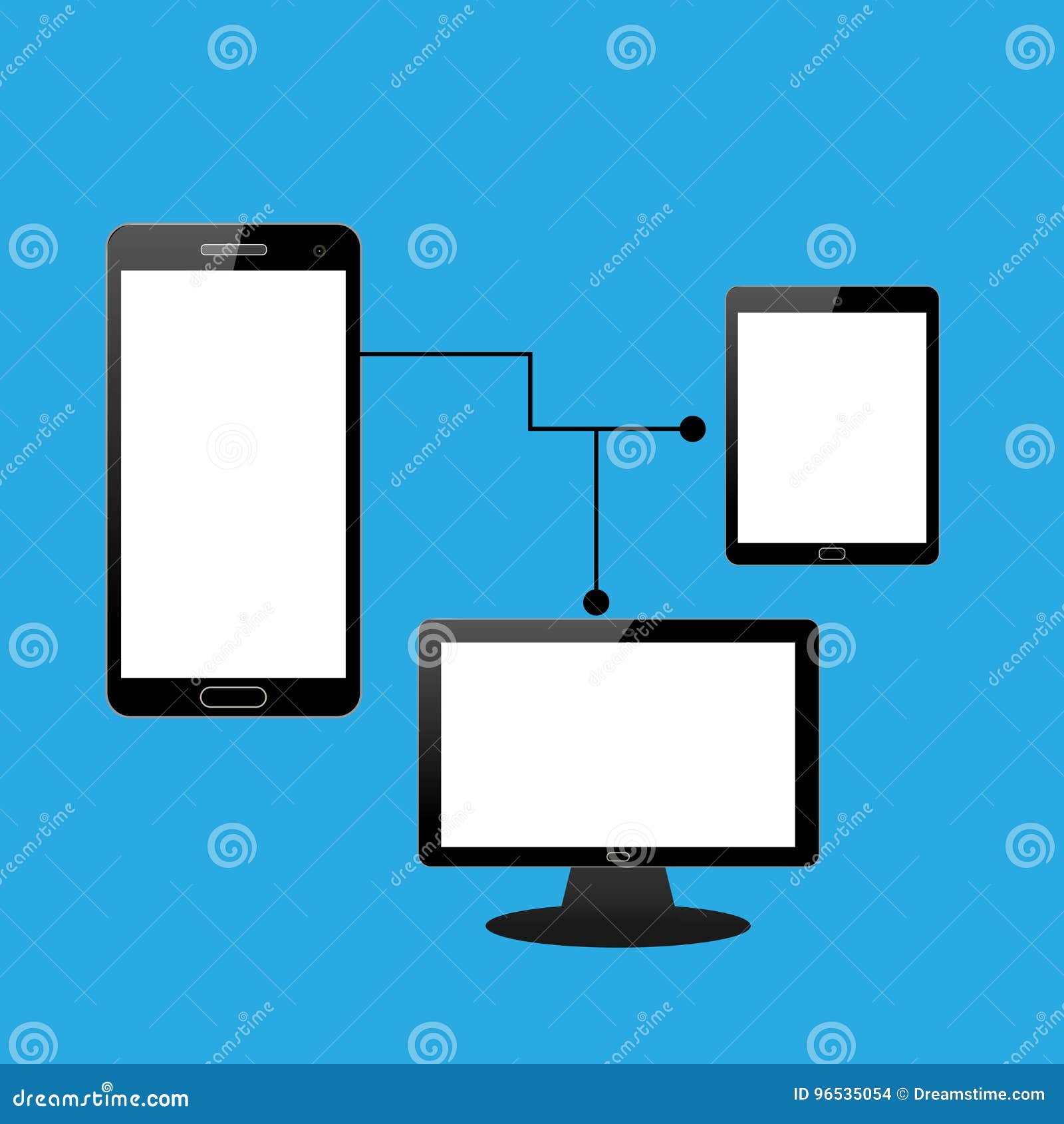 Connect Smartphone, PC and Tablet Stock Illustration - Illustration of ...