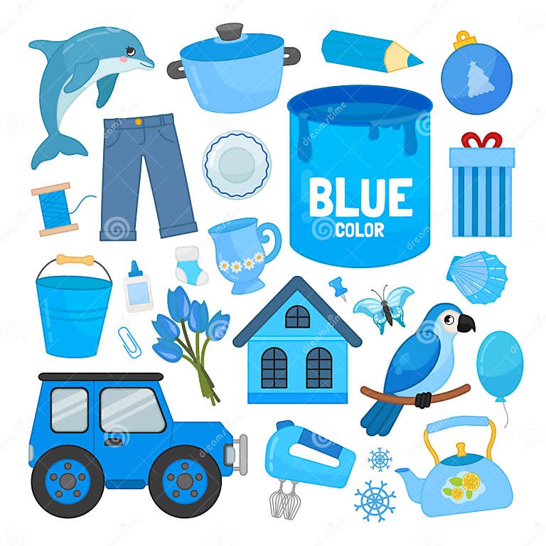 Vector Set of Blue Color Objects. Stock Vector - Illustration of paint ...