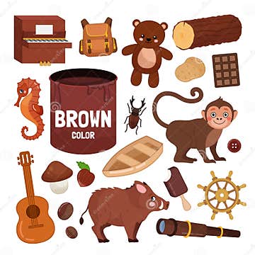 Vector Set of Brown Color Objects. Stock Vector - Illustration of color ...