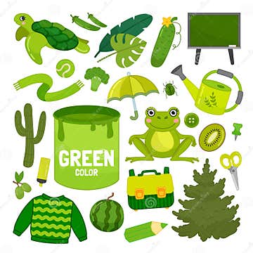 Vector Set of Green Color Objects. Stock Vector - Illustration of ...