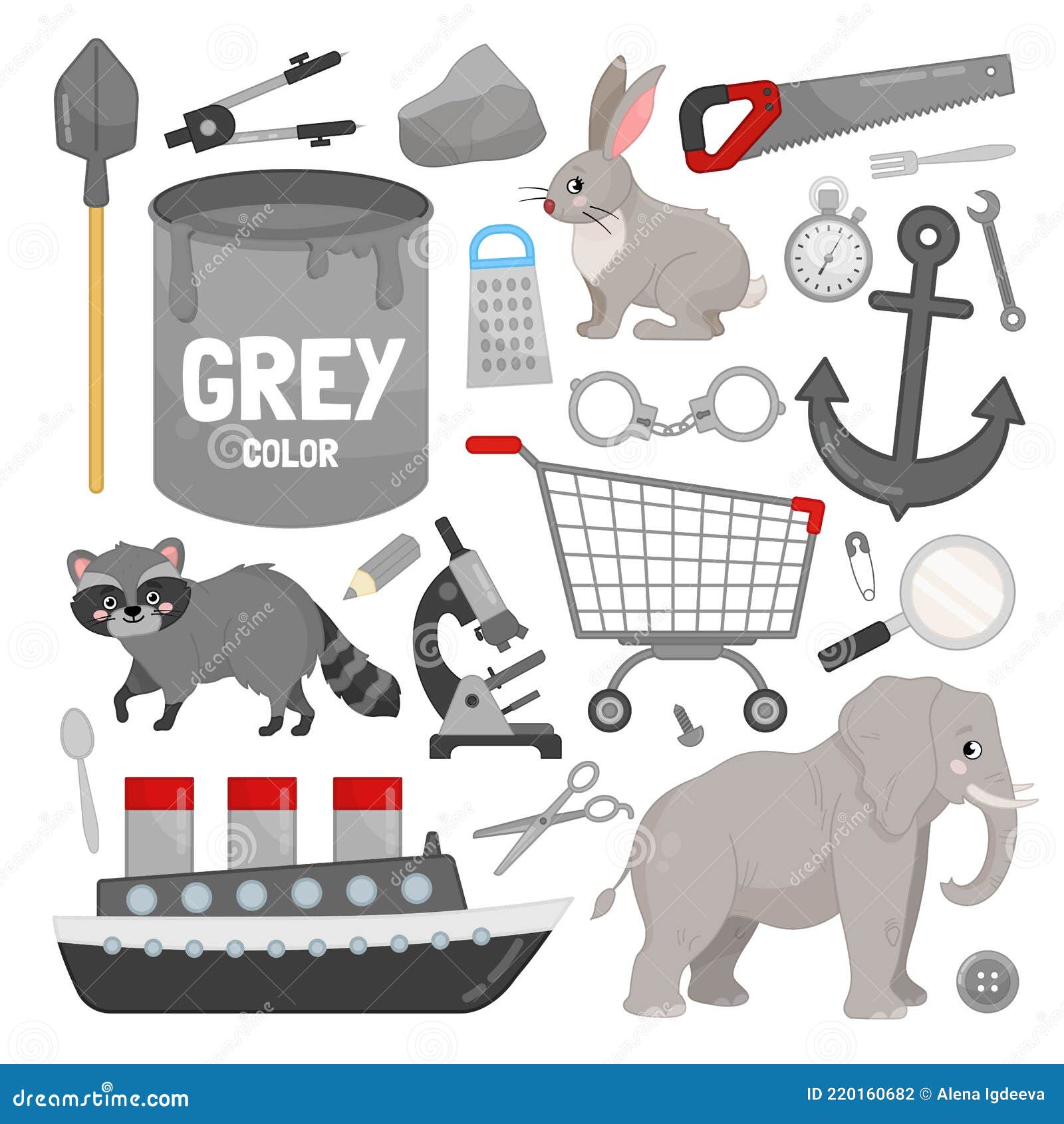 Vector Set of Grey Color Objects. Stock Vector - Illustration of icon ...