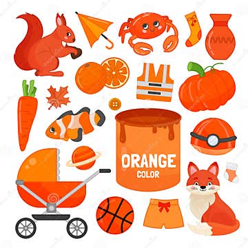 Vector Set of Orange Color Objects. Stock Vector - Illustration of icon ...
