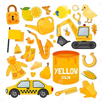 Vector Set of Yellow Color Objects. Stock Vector - Illustration of ...