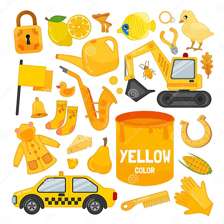 Vector Set of Yellow Color Objects. Stock Vector - Illustration of ...