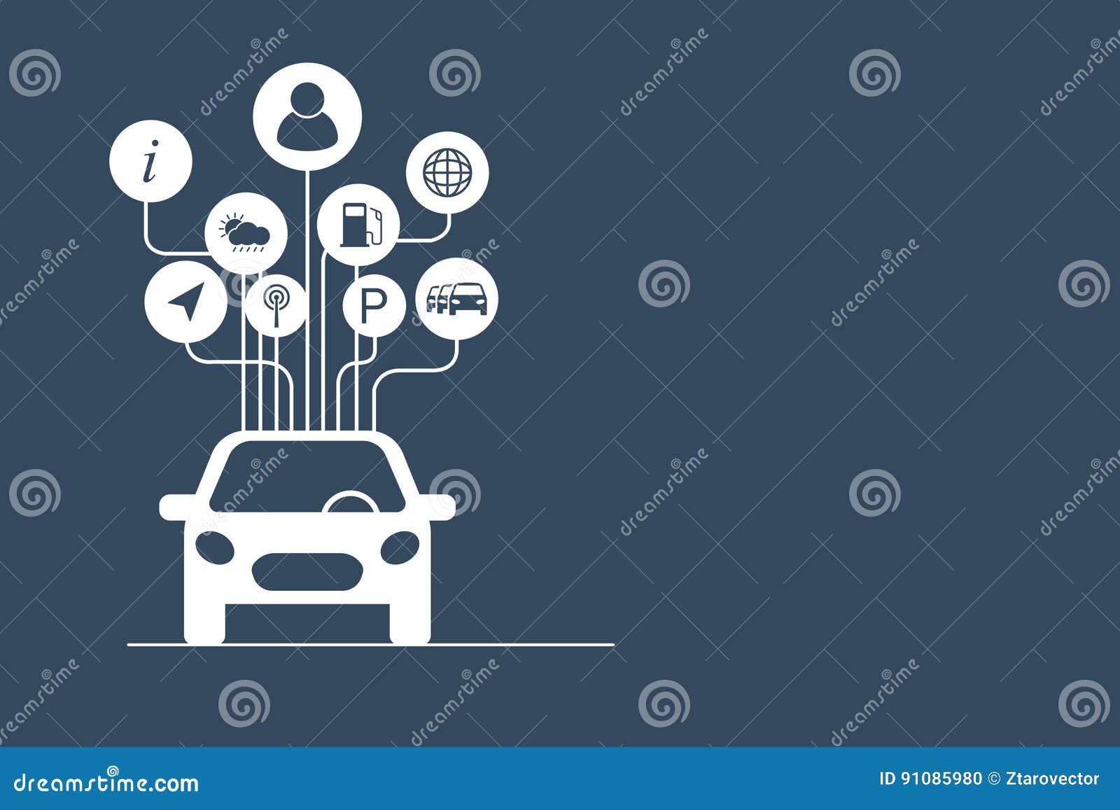 Connected car concept stock vector. Illustration of internet - 91085980