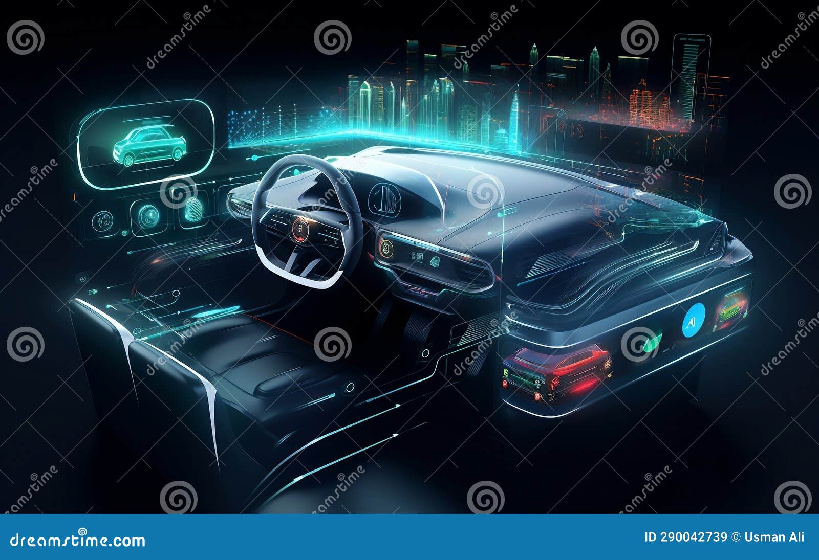 Connected Car Empowered Onboard Systems and Apps. AI Stock Illustration ...