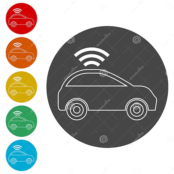 The Connected Car. Smart Car Icon with Wireless Connectivity Symbol ...
