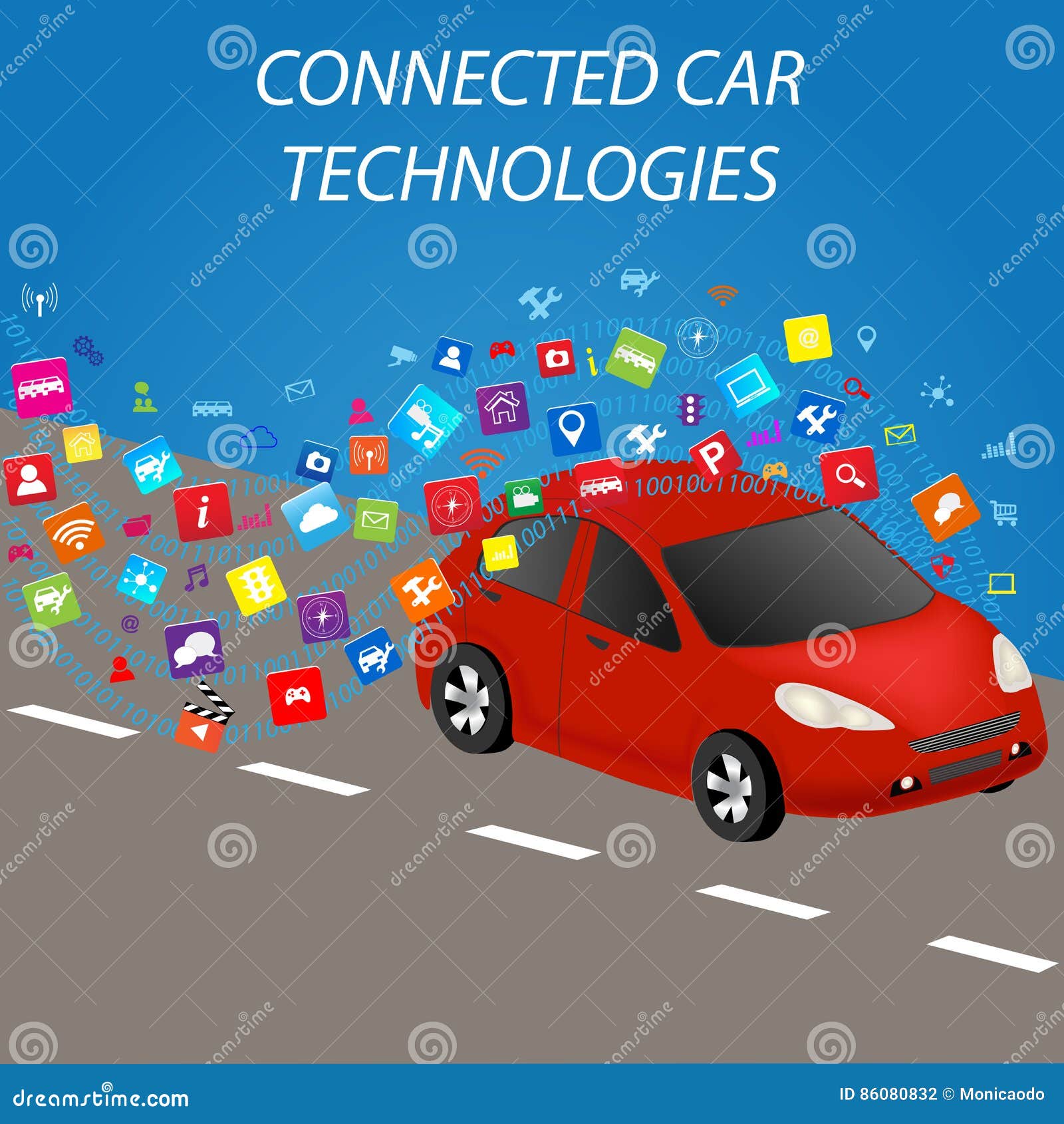 Connected Car Technologies stock vector. Illustration of network - 86080832