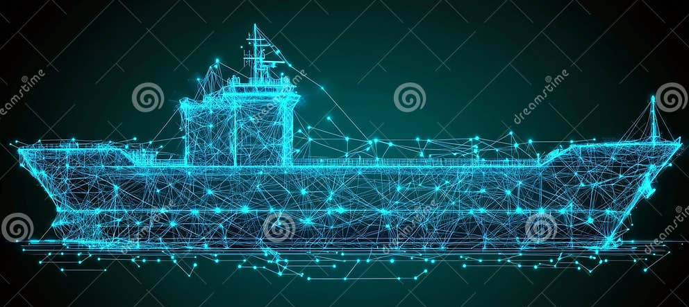 Connected Cargo Ship Digital Network of Maritime Transport in Abstract ...