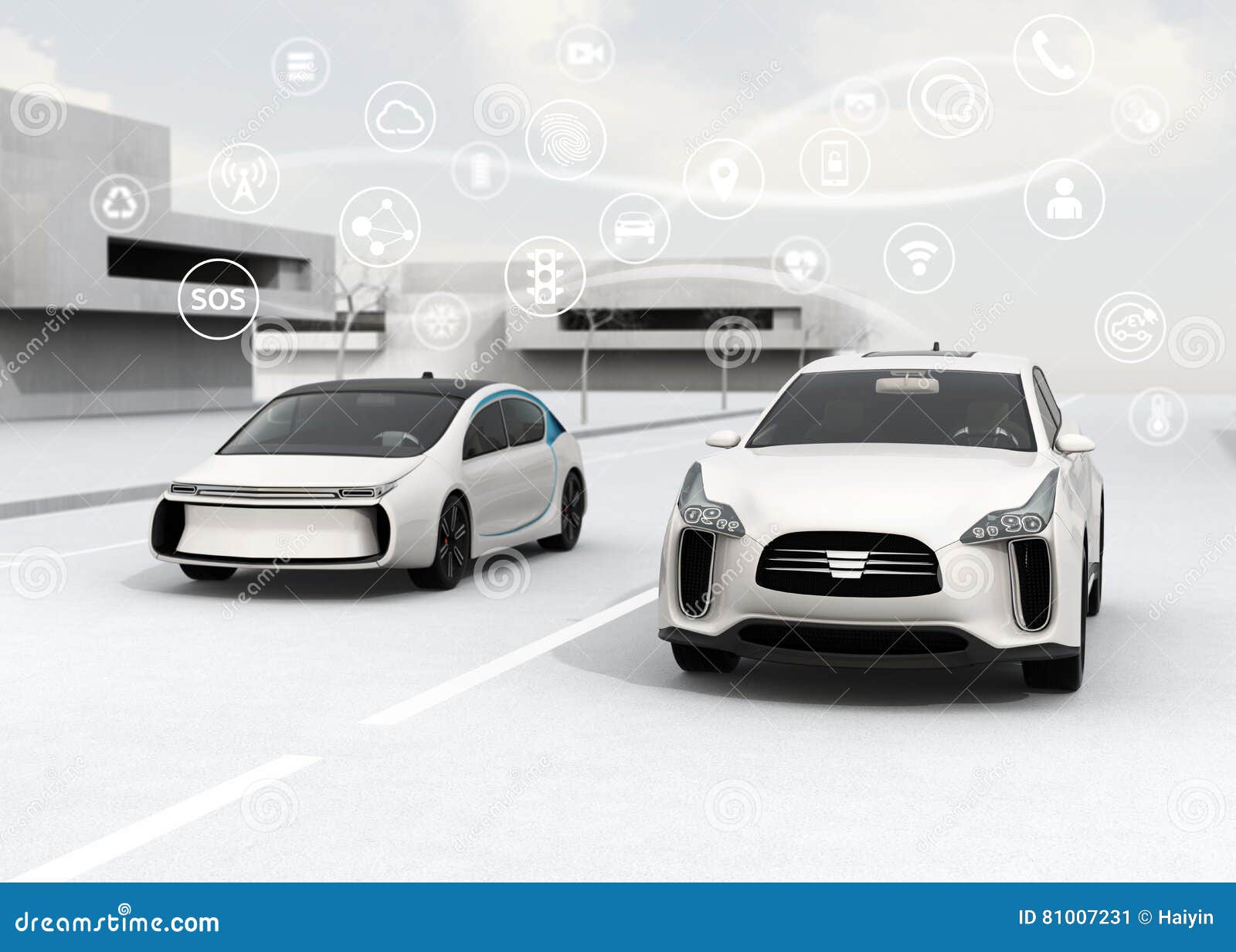 Autonomous Car Concept Icons Set. Car Robotic Features. Driverless ...