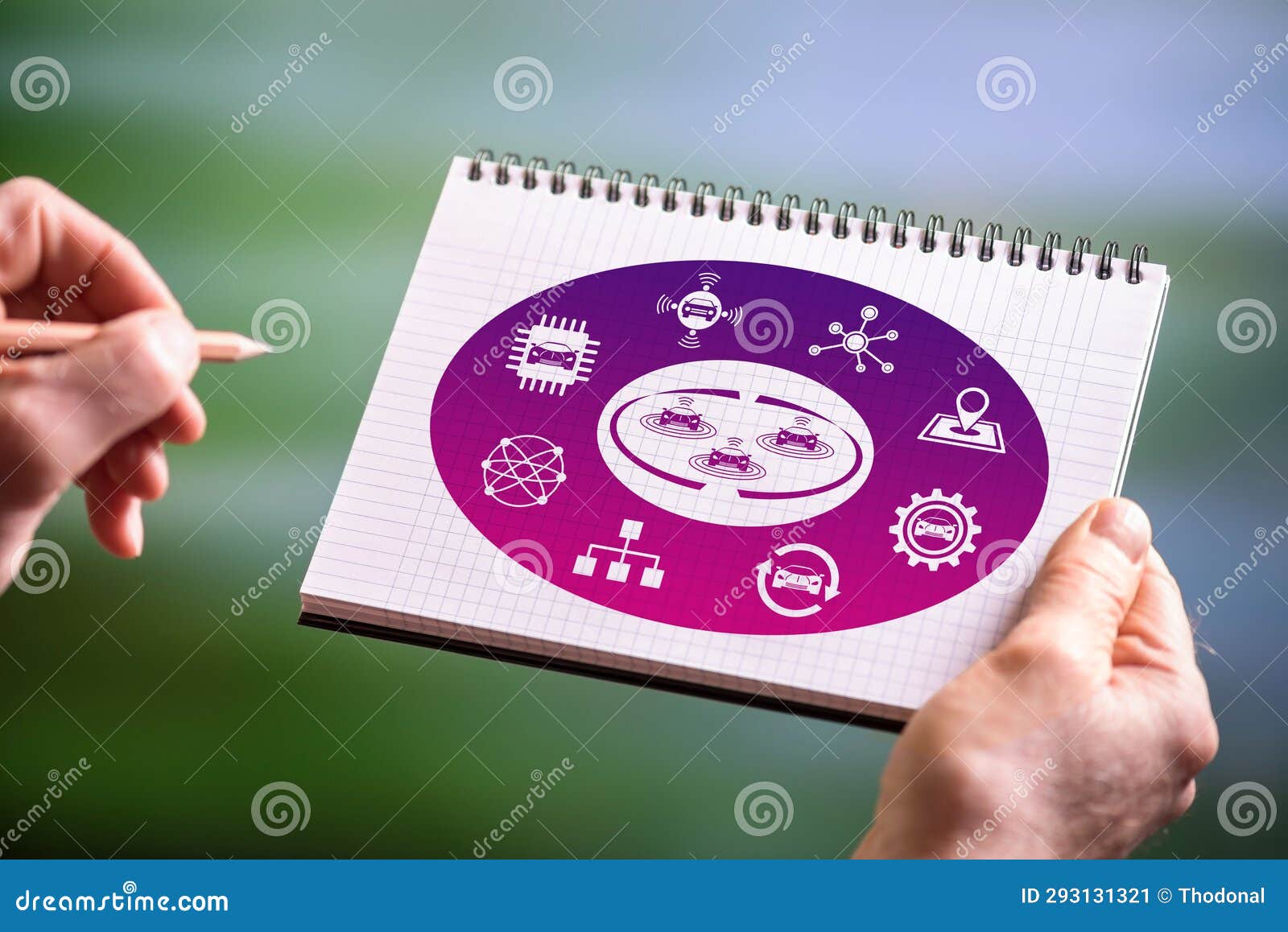Connected Cars Concept on a Notepad Stock Image - Image of system ...