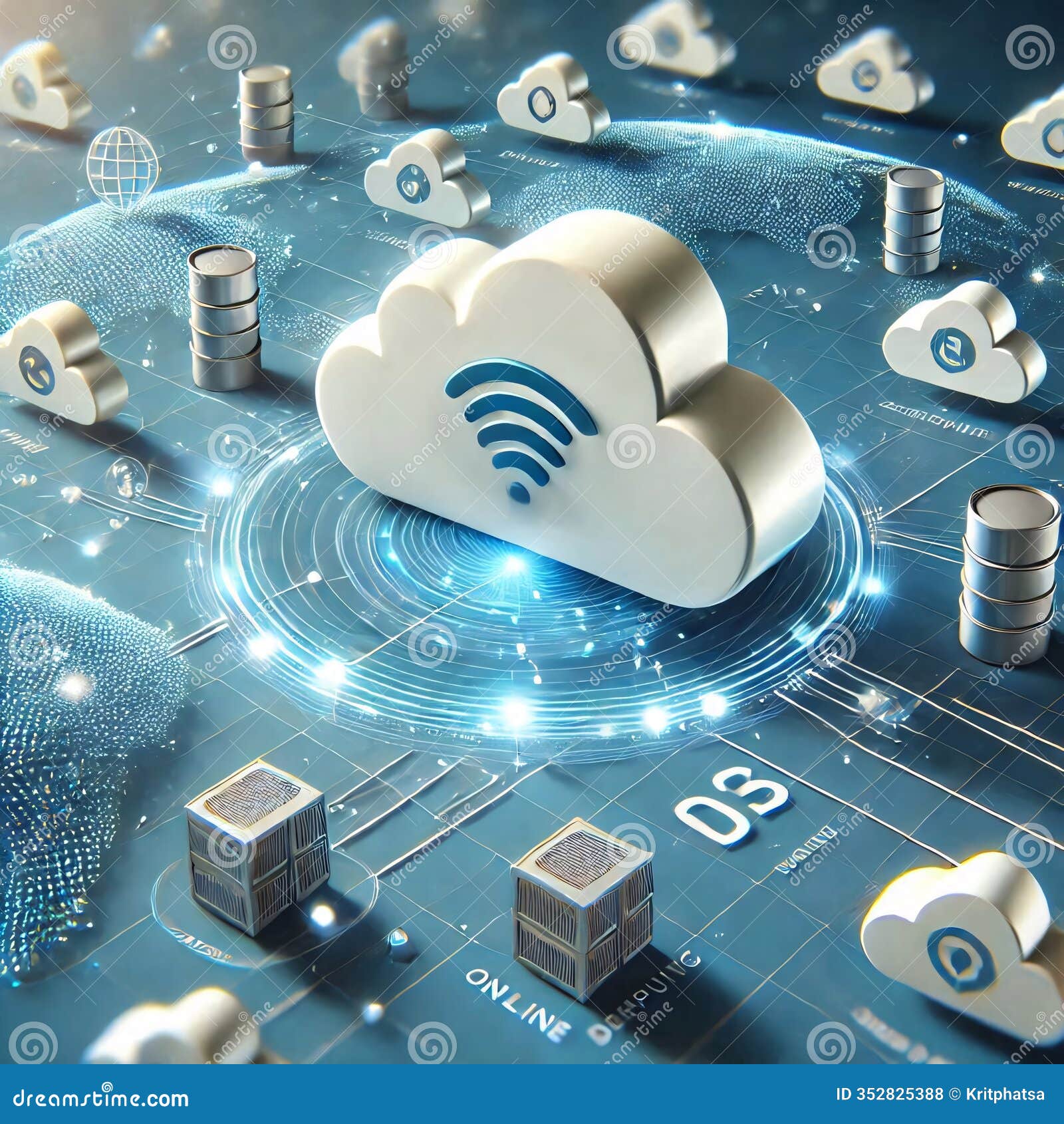 Connected Cloud and Data Devices Generative for AI Stock Illustration - Illustration of data ...