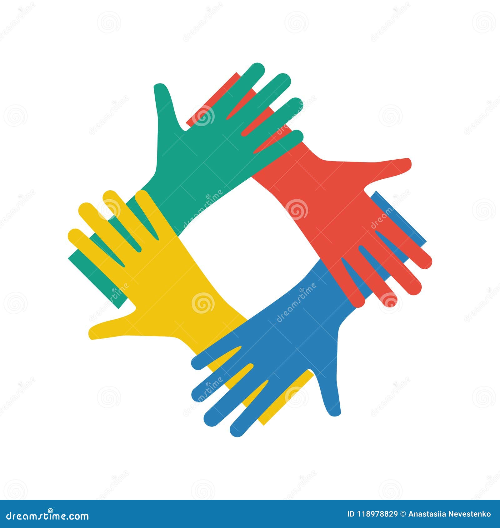Connected colored hands stock vector. Illustration of group - 118978829
